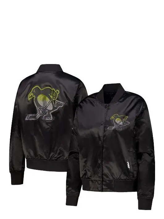 PRO STANDARD Pittsburgh Penguins Rhinestone Jewels Satin Full-snap Jacket - Black