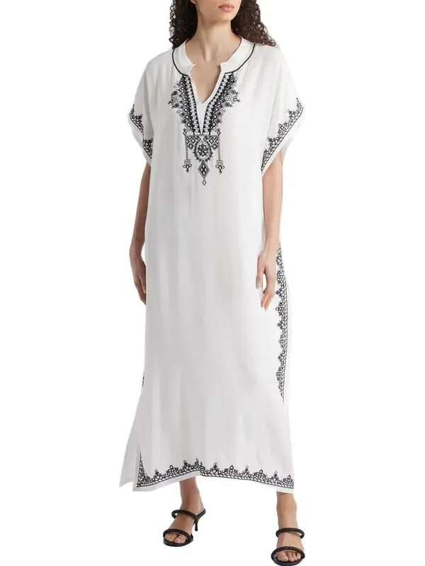 NIKKI LUND Evelina Embroidered Caftan - White