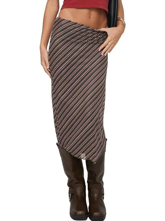 Princess Polly Harbor Low Rise Stripe Midi Skirt - Brown