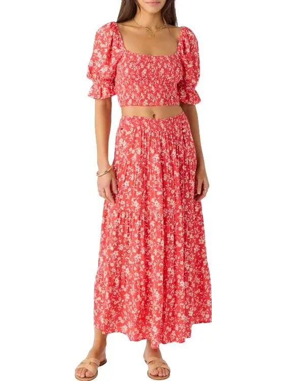 O'Neill Luciana Floral Smocked Waist Wrap Maxi Skirt - Cayenne
