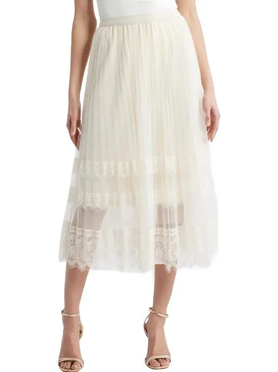 NIKKI LUND Tove Lace Tulle Midi Skirt - Ivory