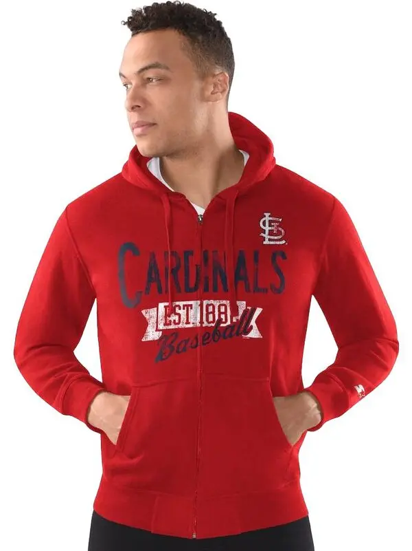 STARTER St. Louis Cardinals Distressed Full-zip Hooded Jacket - Red