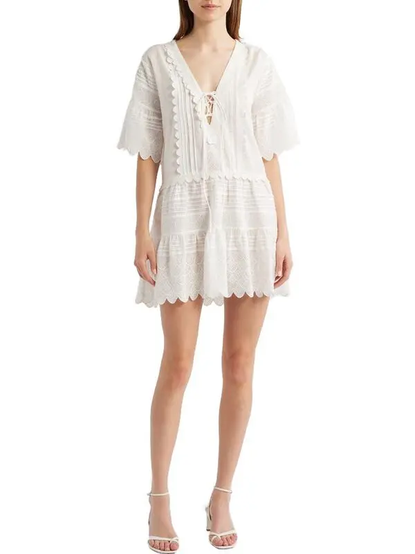 LoveShackFancy Cotton Babydoll Minidress - Optic White
