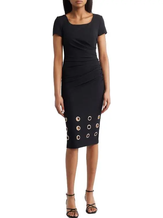 NIKKI LUND Marceline Grommet Sheath Dress - Black
