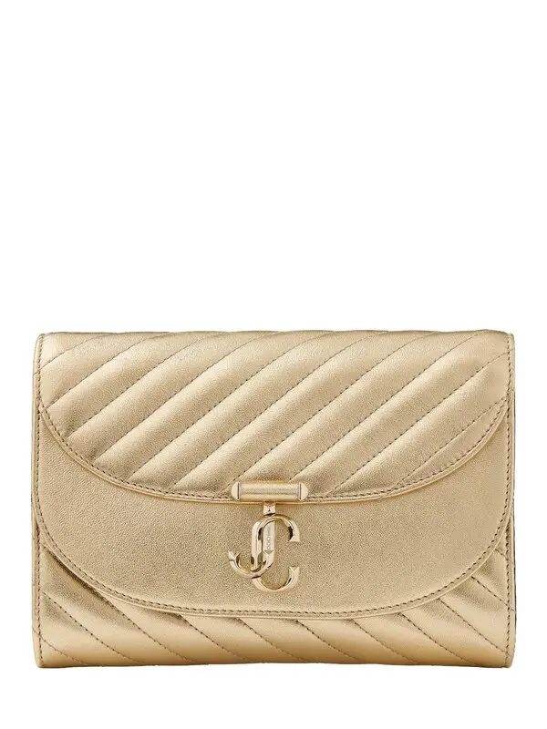 JIMMY CHOO Curve Clutch In Shiny Gold Quilted Metallic Leather With Chain - Gold/shiny Gold