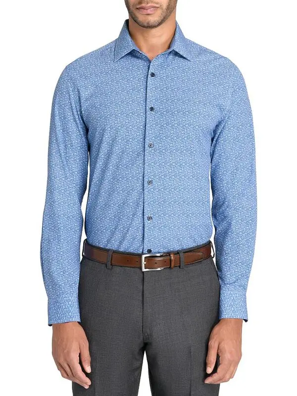 W.R.K Slim Fit Micro Floral Performance Dress Shirt - Navy
