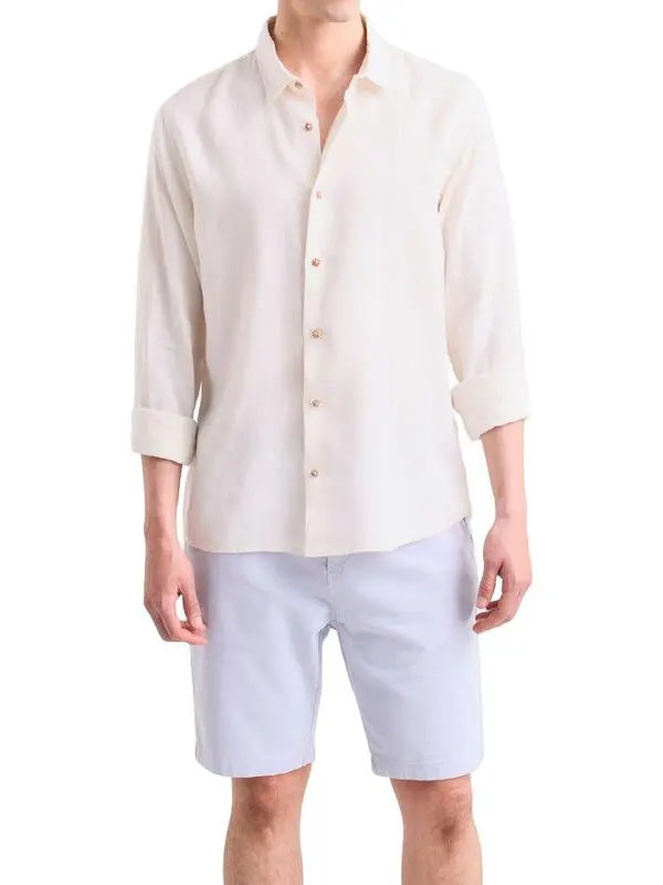 VELEZ Long-sleeve Linen Shirt Semi-fitted Silhouette - Beige