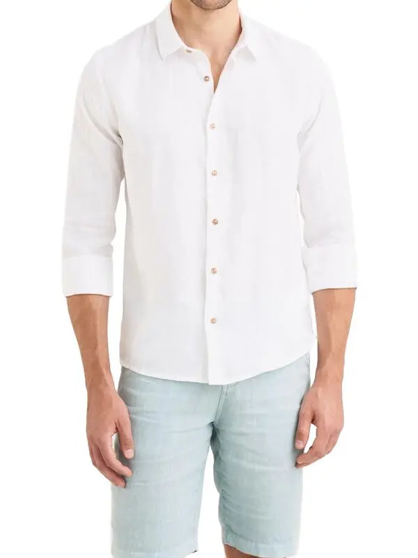 VELEZ Long-sleeve Linen Shirt Semi-fitted Silhouette - White