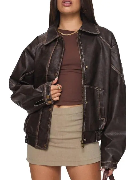 Princess Polly Jaxton Faux Leather Jacket - Brown