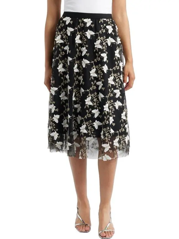 NIKKI LUND Marie Embroidered A-line Skirt - Black
