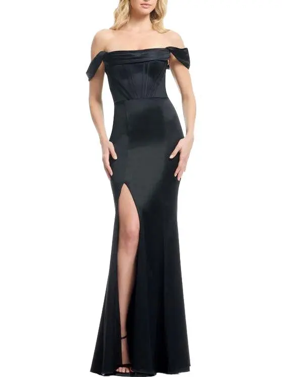 Dress The Population Melania Off-the-shoulder Gown - Black