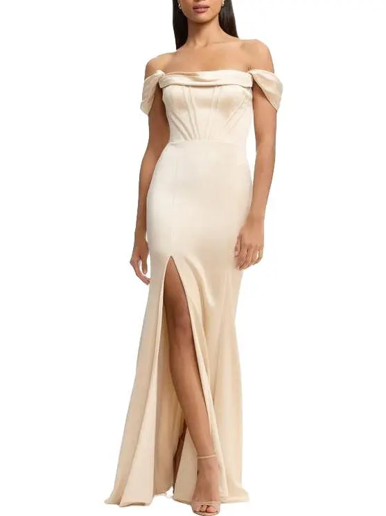 Dress The Population Melania Off-the-shoulder Gown - Champagne