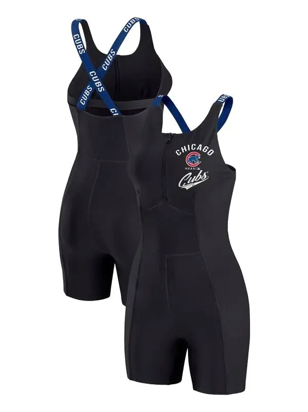 WEAR BY ERIN ANDREWS Chicago Cubs Bodycon Quarter-zip Romper - Black