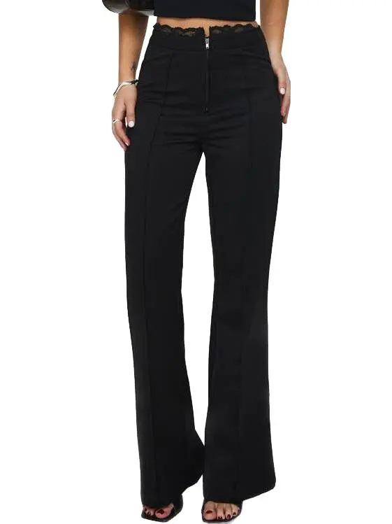 Princess Polly Stellina Lace Trim Flare Pants - Black