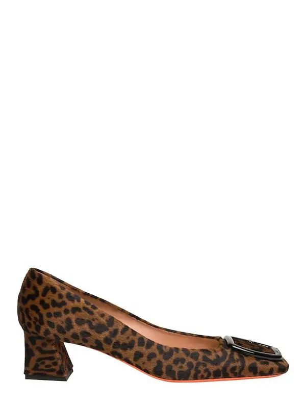 Santoni Block Heel Buckle Pumps - Leopard