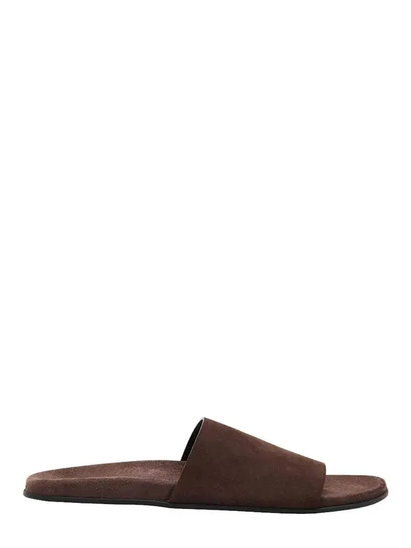 THE ROW Hugh Suede Flat Slide Sandals - Lacquer Brown