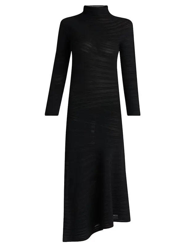 Giorgio Armani Asymmetric Striped Jersey Midi Dress - Black