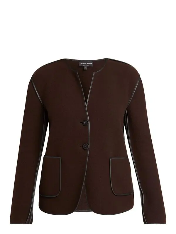 Giorgio Armani Leather Piping Cashmere Fleece Short Coat - Brown