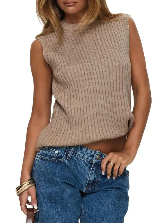 Princess Polly Jessabell Crewneck Sweater Tank - Mocha