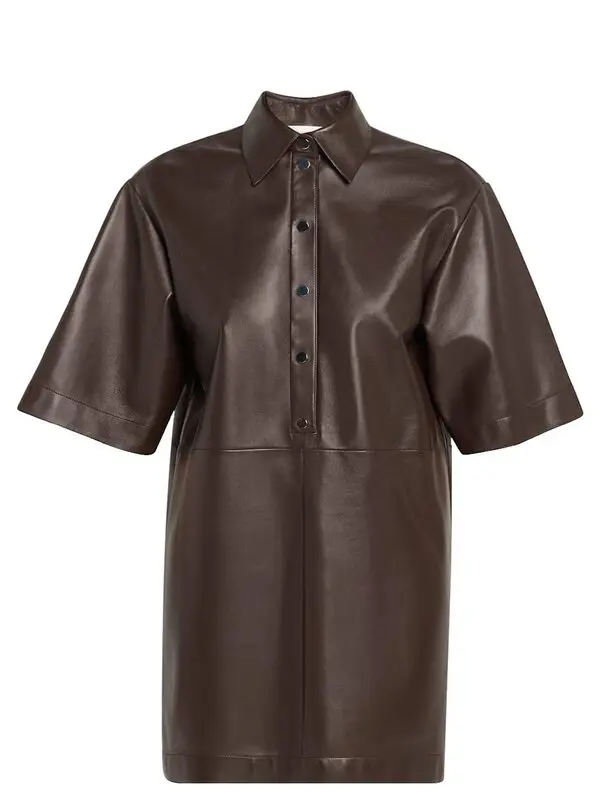 Michael Kors Leather Shift Mini Dress - Chocolate
