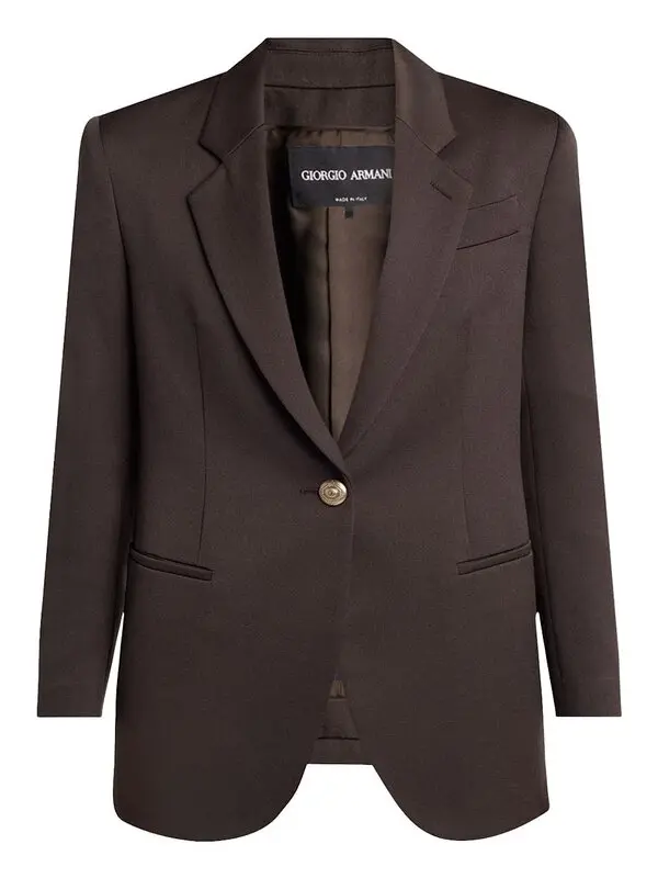 Giorgio Armani Virgin Wool Single-breasted Blazer - Solid Dark Brown