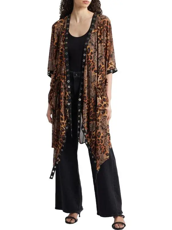 NIKKI LUND Ellie Grommet Asymmetric Cardigan - Leopard
