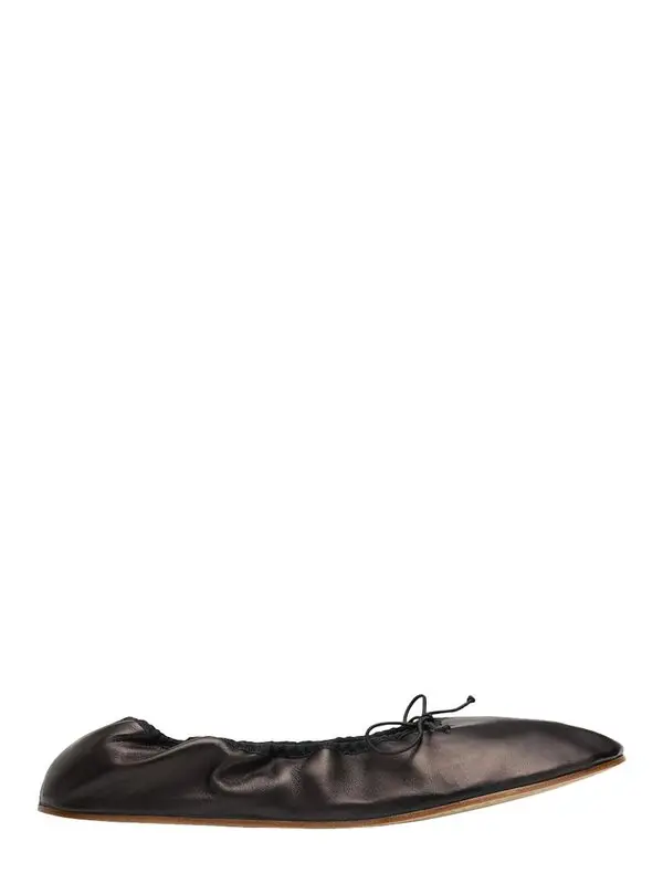 THE ROW Leather Ballerina Flats With Bow Detailing - Black