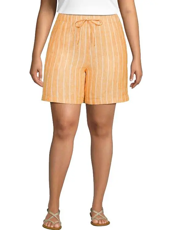 LANDS' END Linen High Rise 7" Shorts - Sweet Mango Stripe