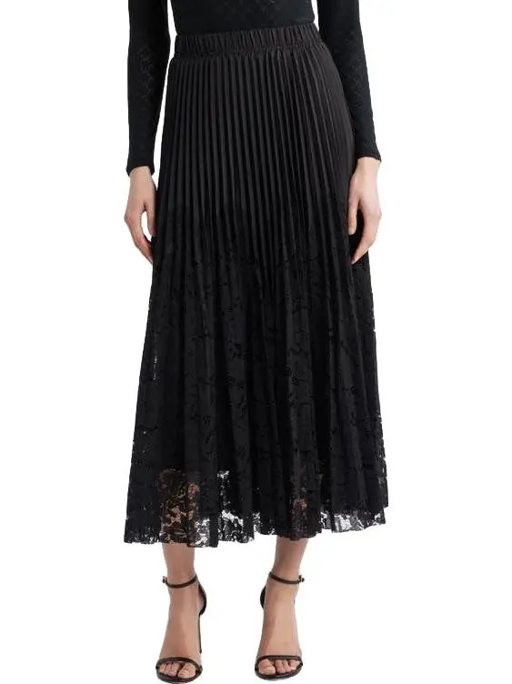 NIKKI LUND Madaleine Pleated Lace Skirt - Black