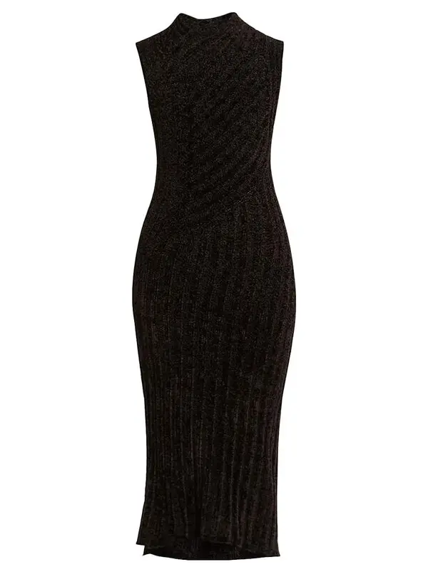 Giorgio Armani Ribbed Chenille Sleeveless Midi Dress - Brown