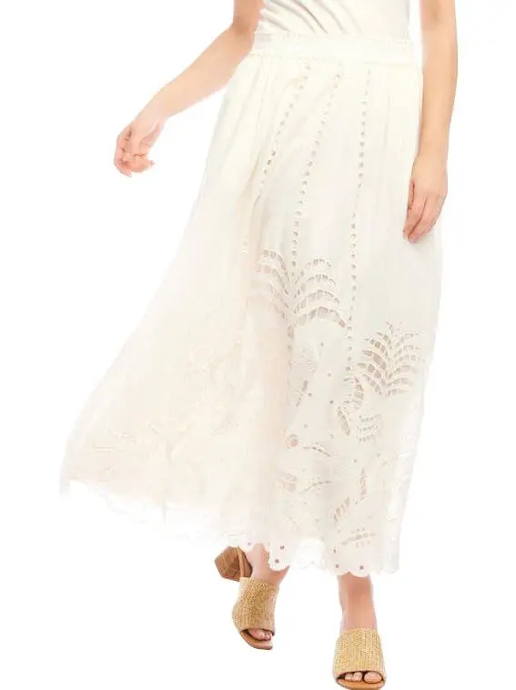 Karen Kane Cutout Embroidered Cotton Maxi Skirt - Cream