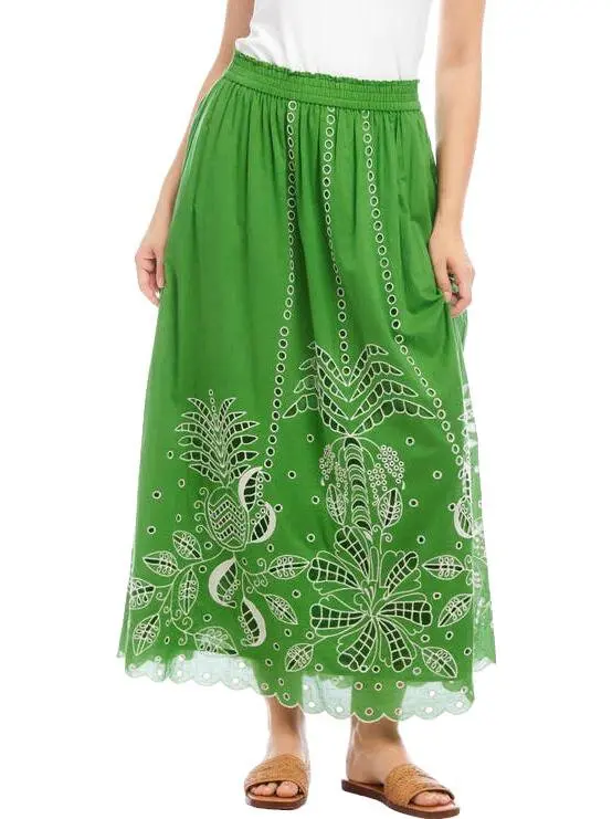 Karen Kane Cutout Embroidered Cotton Maxi Skirt - Green