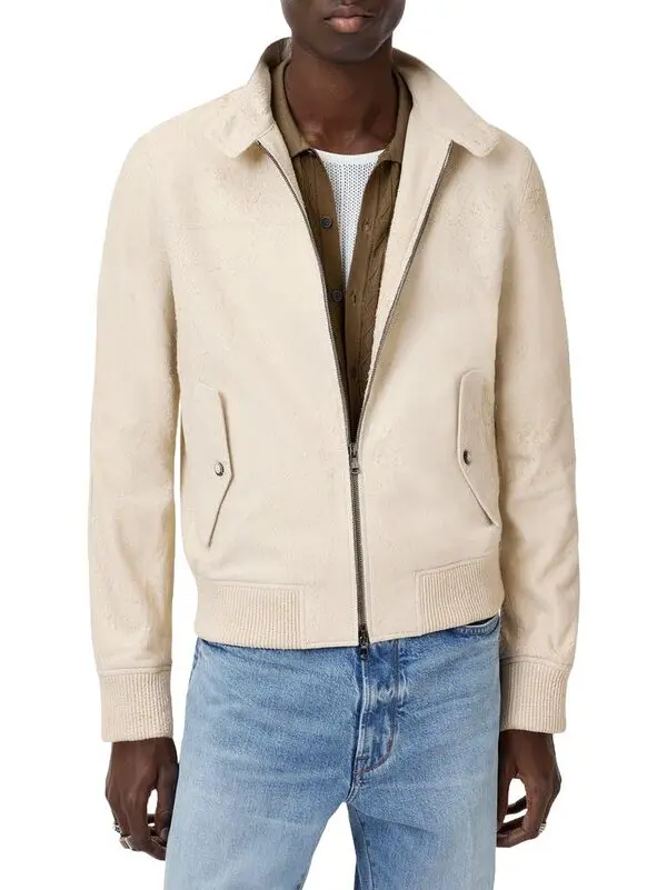 John Varvatos Nathan Distressed Suede Bomber Jacket - Salt
