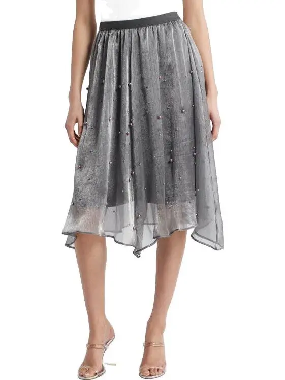 NIKKI LUND Elsa Beaded Asymmetric Midi Skirt - Gray