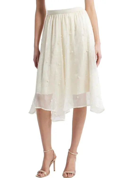 NIKKI LUND Elsa Beaded Asymmetric Midi Skirt - Ivory