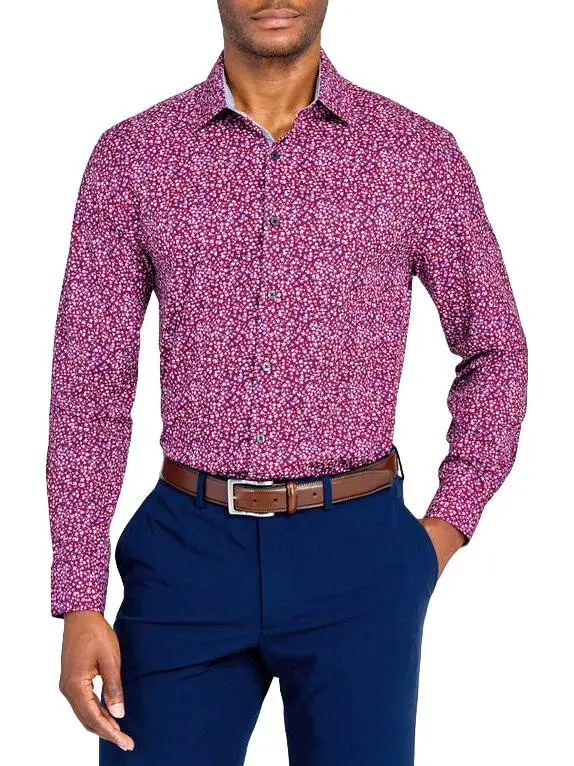 W.R.K Slim Fit Floral Performance Dress Shirt - Burgundy