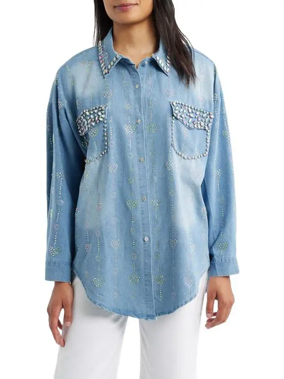 NIKKI LUND Keyla Embellished Button-up Shirt - Blue