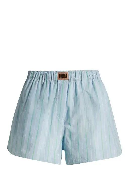 Lunya Airy Cotton Boxer Pajama Shorts - Azure Stripe
