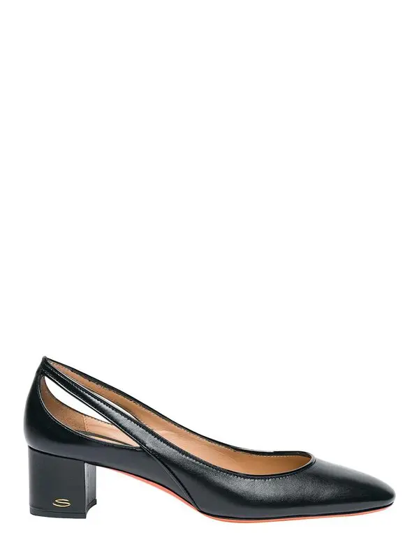 Santoni Cut-out Leather Block Heel Pumps - Black