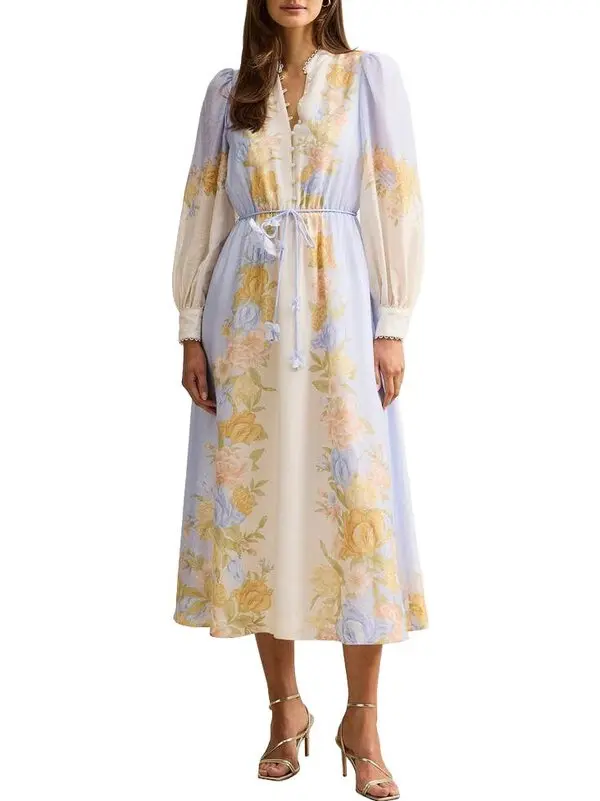 EVER NEW Courtney Placed Floral Long Sleeve Dress - Blue Mercia Floral
