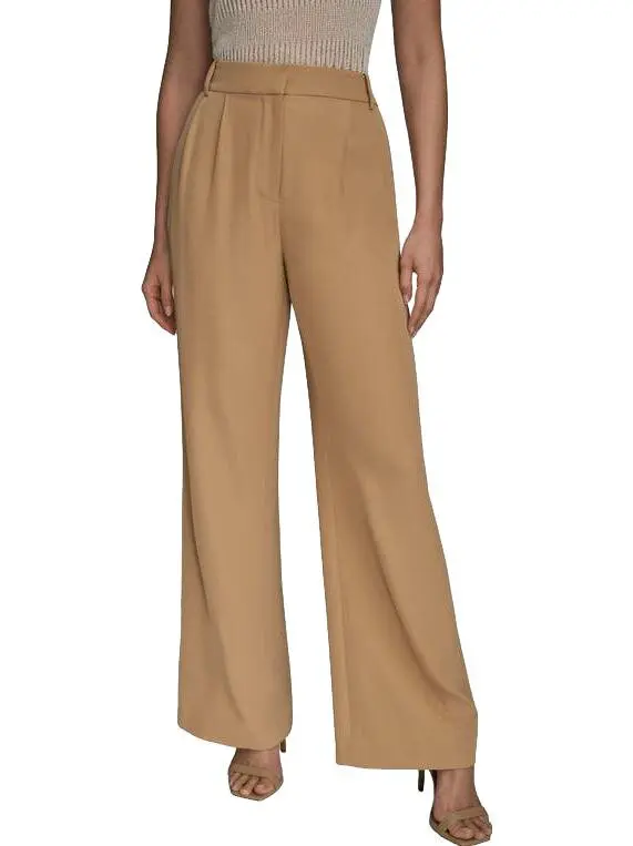 Donna Karan New York Pleated Wide Leg Trousers - Fawn