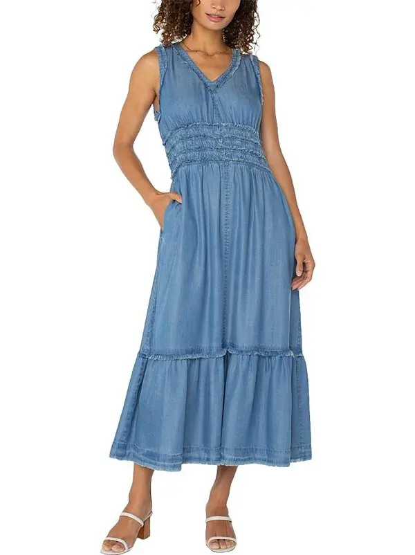 LIVERPOOL Smocked Frayed Seam Dress - Delwood