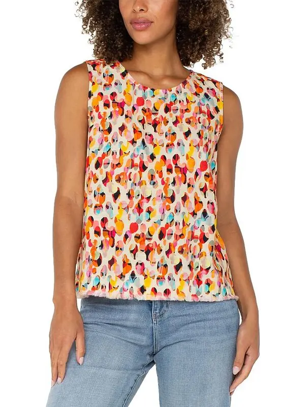 LIVERPOOL Printed Back Button Sleeveless Blouse - Watercolor Dots Multi