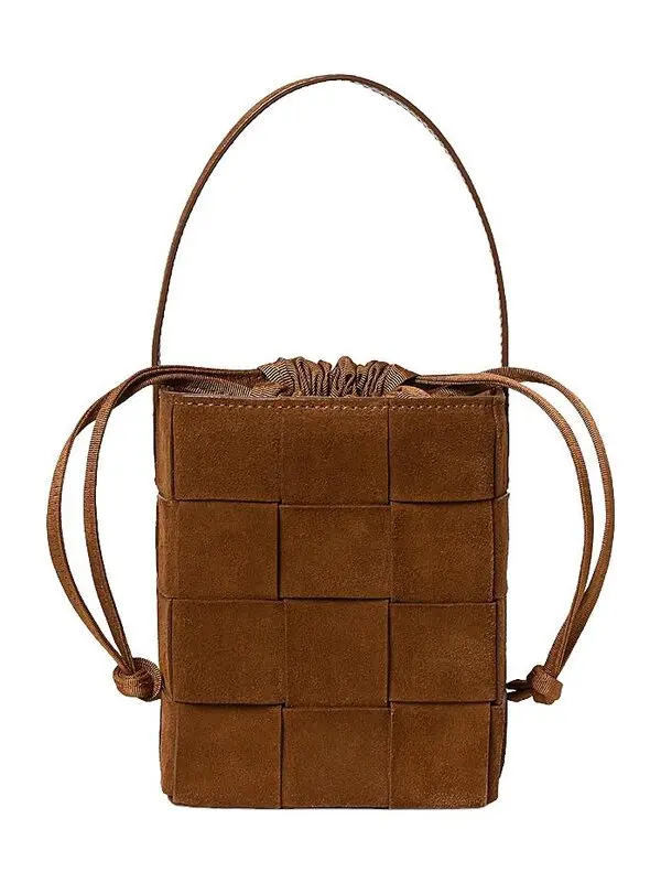 LOEFFLER RANDALL Laith Wide Woven Suede Top Handle Bag - Cacao
