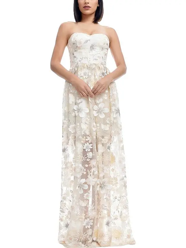 Dress The Population Audrina Strapless Gown - Ivory Multi