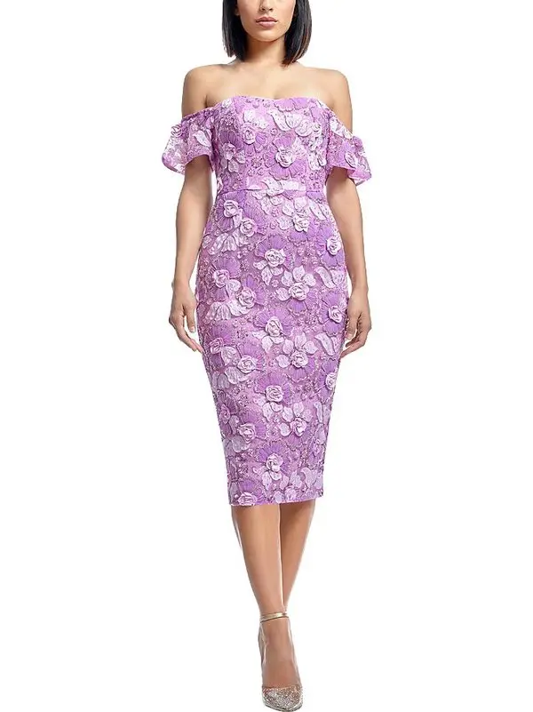 Dress The Population Tara Floral Midi Dress - Lavender Multi