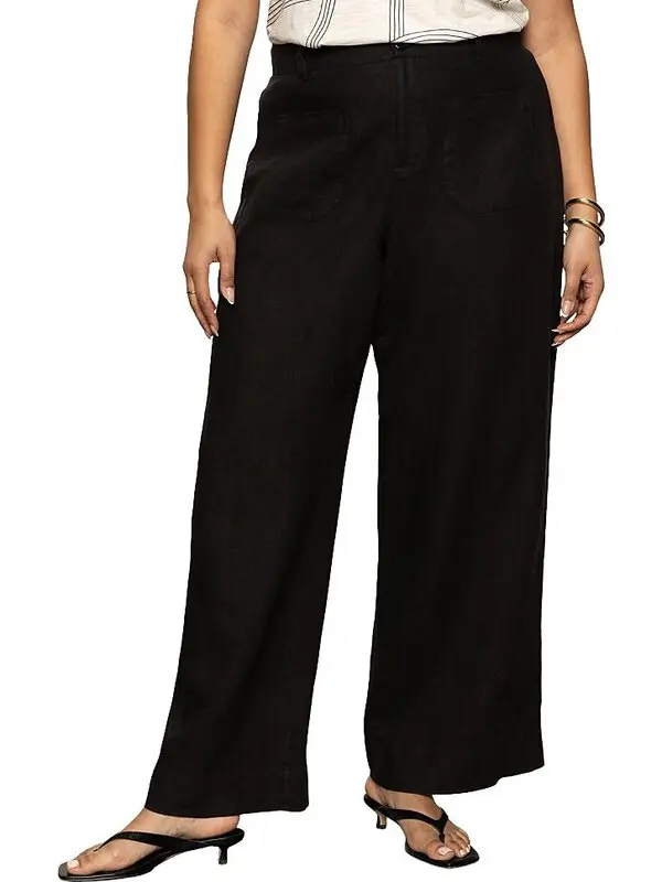 Sanctuary The Linen Marine Wide Leg Trousers - Black