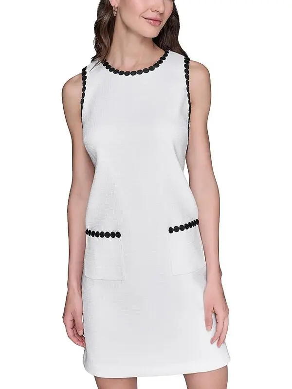 Karl Lagerfeld Paris Tweed Shift Dress - Soft White/black