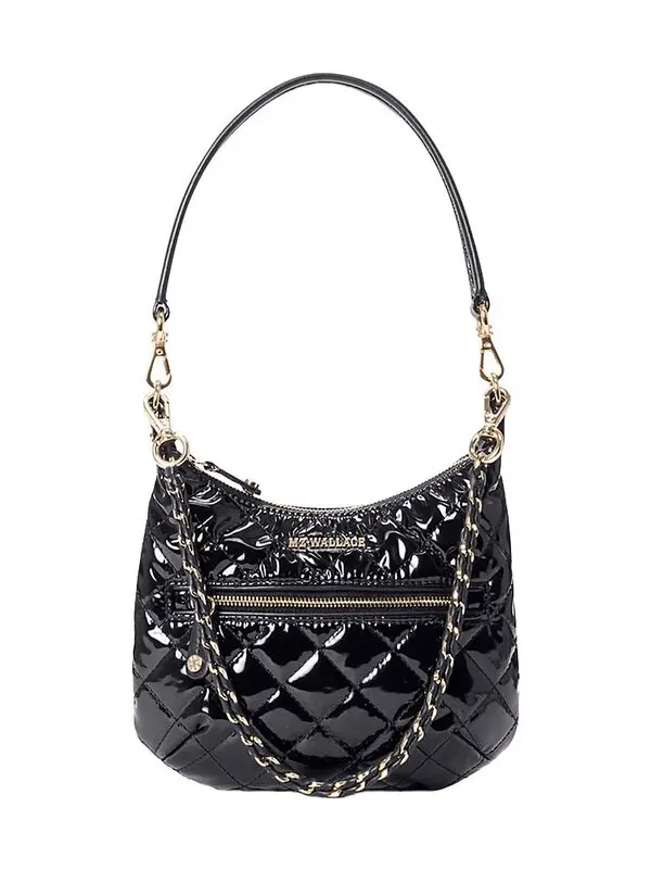 Mz Wallace Mini Crosby Top Handle Bag - Black Lacquer/matte Black