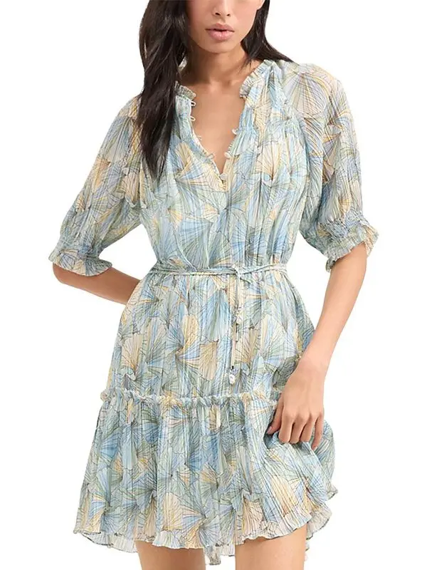 Veronica Beard Dorrie Printed Mini Dress - Powder Blue